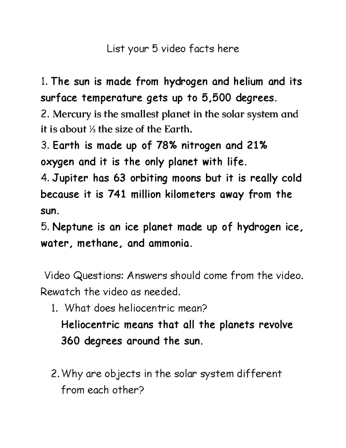 Shriya Joshi - Copy of Ch. 3 Solar System Video 5 Facts - List your 5 ...