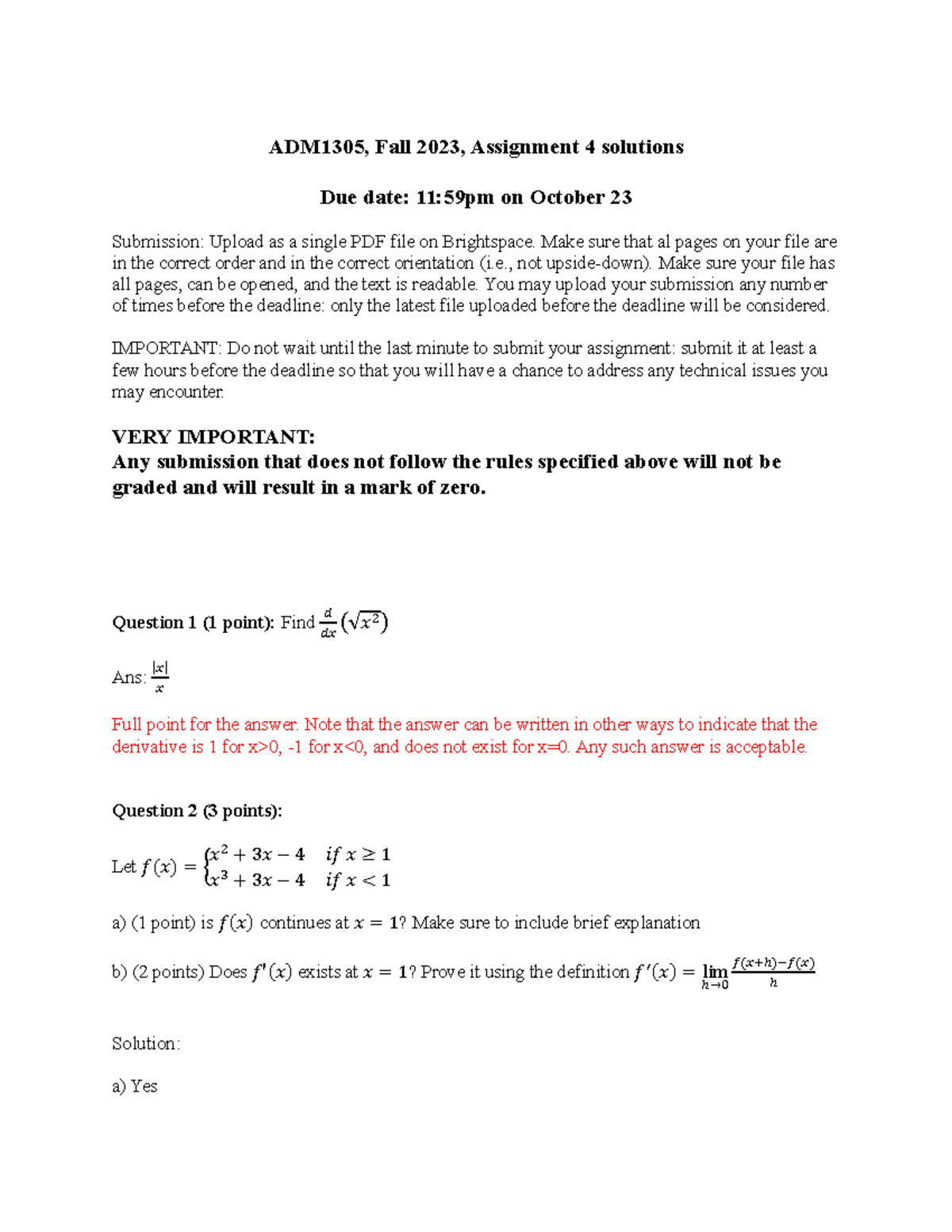 ADM1305 2023 Assignment 4 solutions - ADM1305, Fall 2023, Assignment 4 solutions Due date: 11 ...