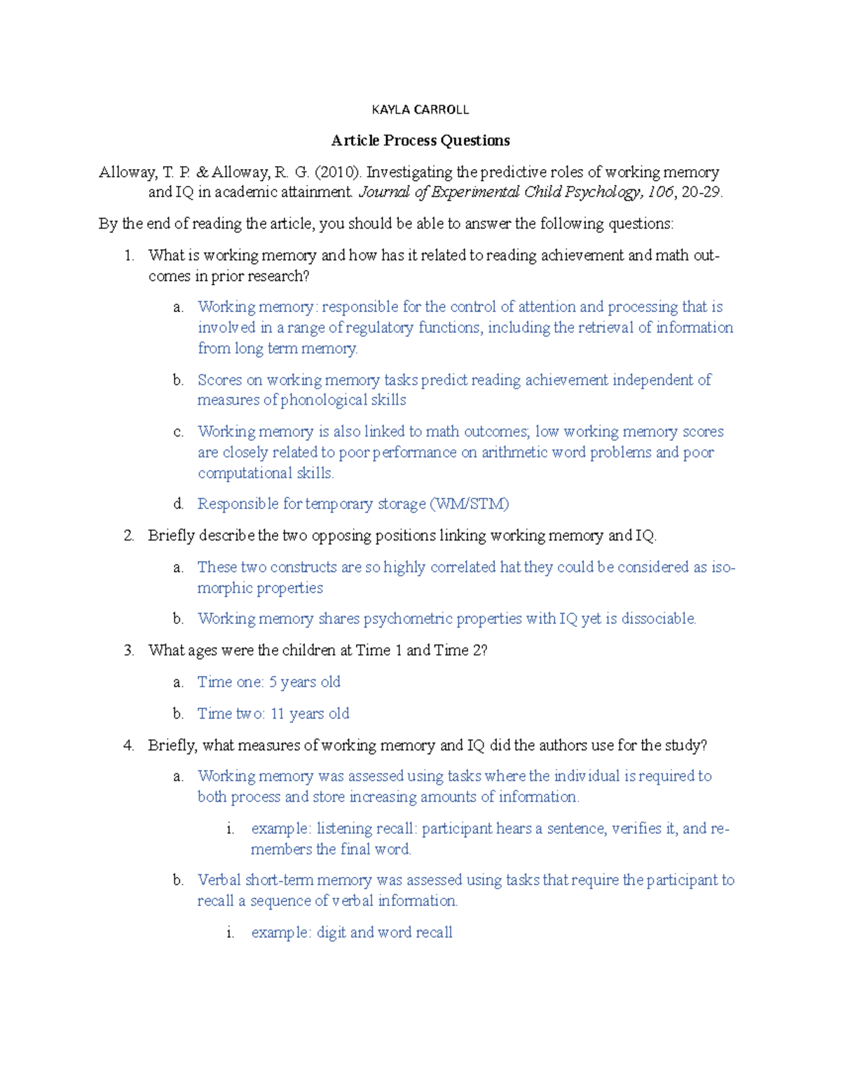 Alloway Alloway Process Questions copy - KAYLA CARROLL Article Process ...