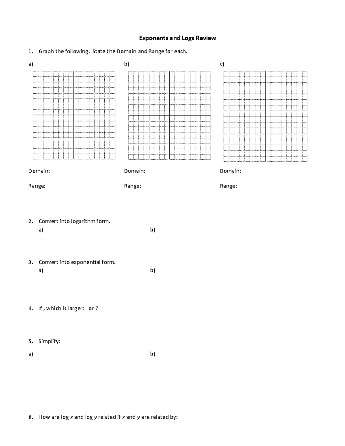 9 - Logs and Exponents Unit Review Fall 2020 version - Exponents and ...
