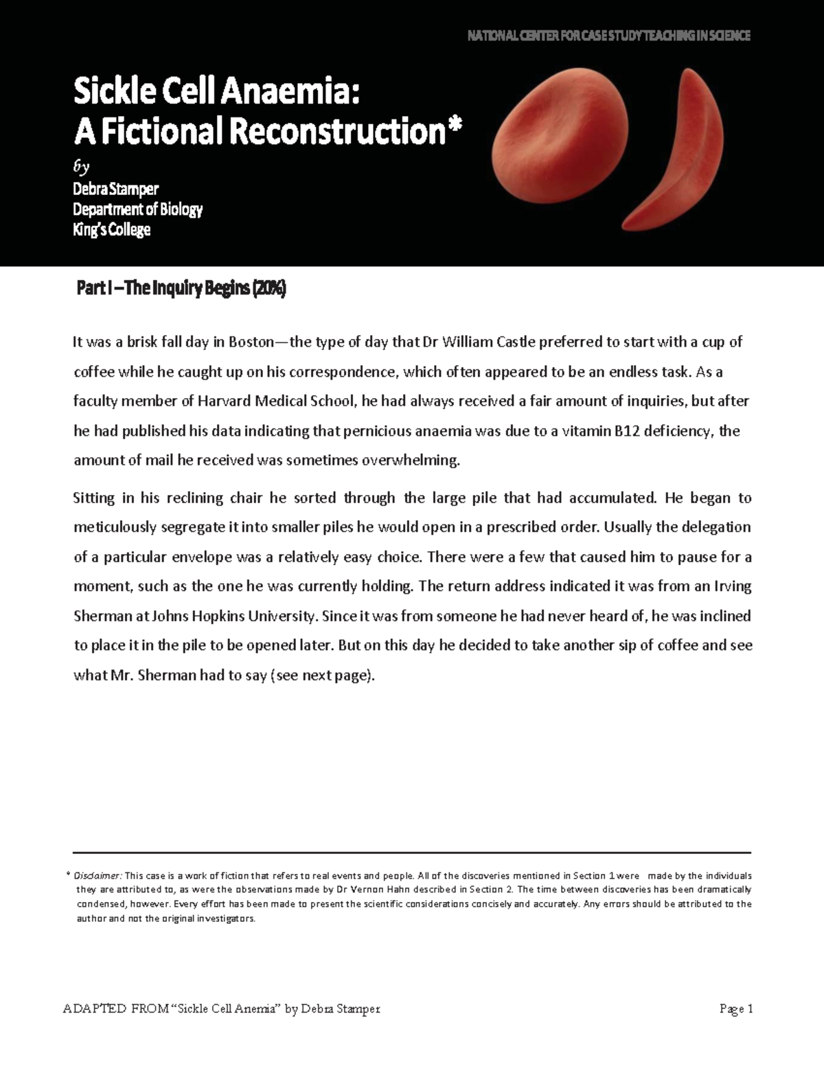 Assessment 1 Sickle CELL Anaemia CASE Study AND Questions 2022 ...