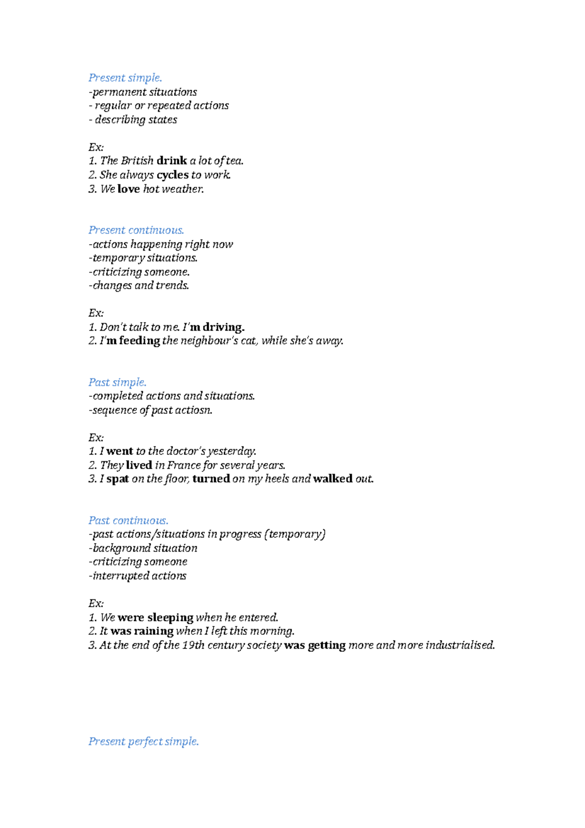 Tenses ped grammar - Present simple. -permanent situations regular or ...