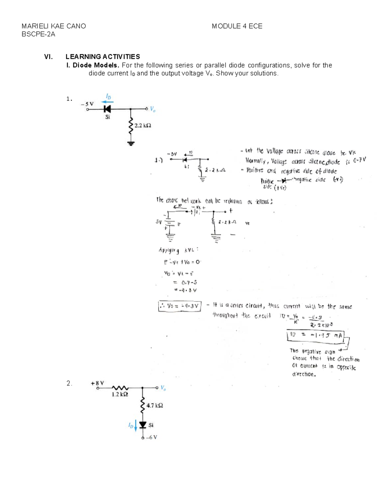 Fundamentals Of Electrical Circuit BSCPE 2A VI LEARNING ACTIVITIES I Diode Models For The fundamentals-of-electrical-circuit-bscpe-2a-vi-learning-activities-i-diode-models-for-the