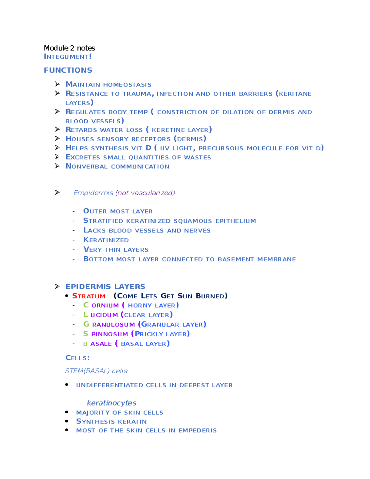 Ahassan module 02 notes 11220 - Module 2 notes INTEGUMENT! FUNCTIONS ...