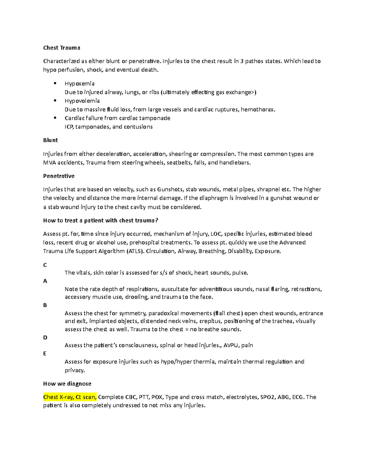 Chest Trauma - dsdfs - Chest Trauma Characterized as either blunt or ...
