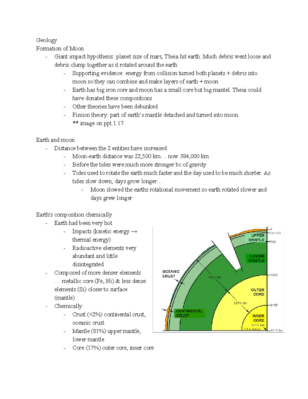 Geologyy - Lecture notes 1 - Geology Formation of Moon - Giant impact ...