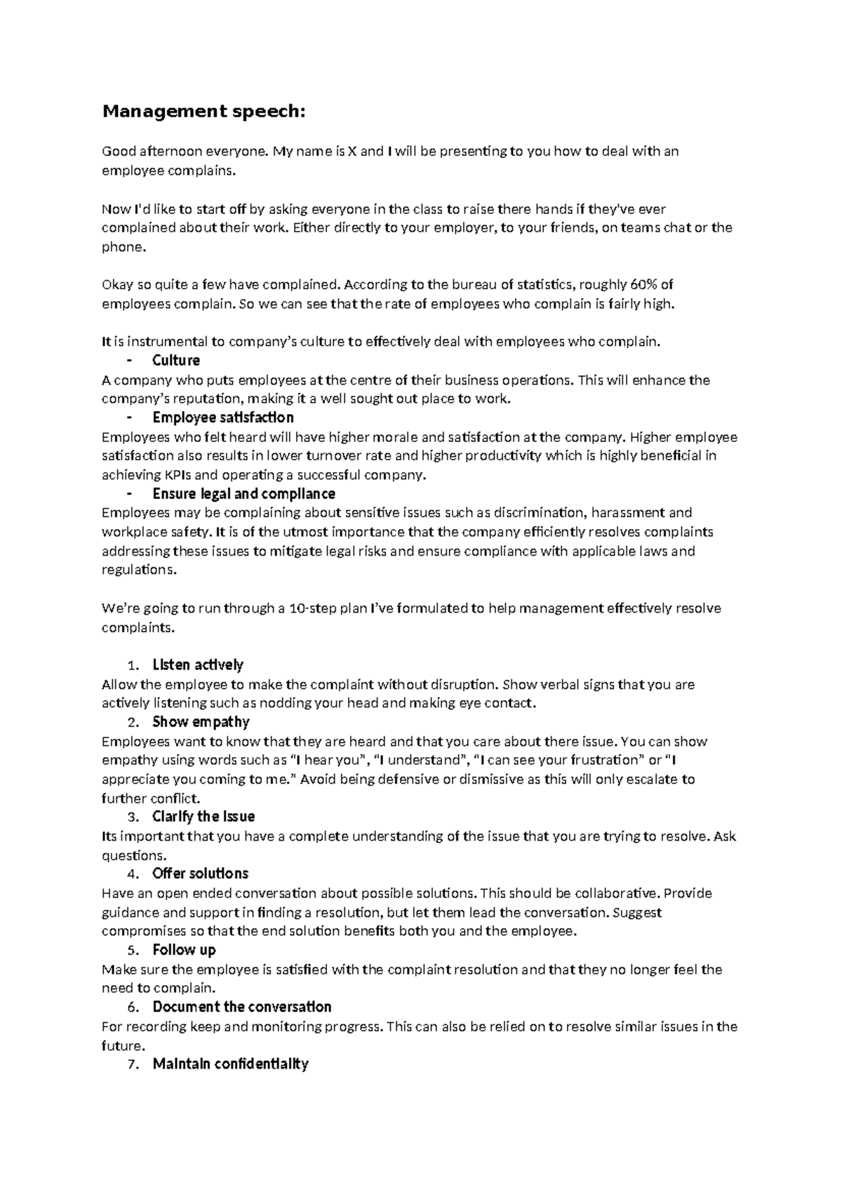 Management speech - Management speech: Good afternoon everyone. My name ...