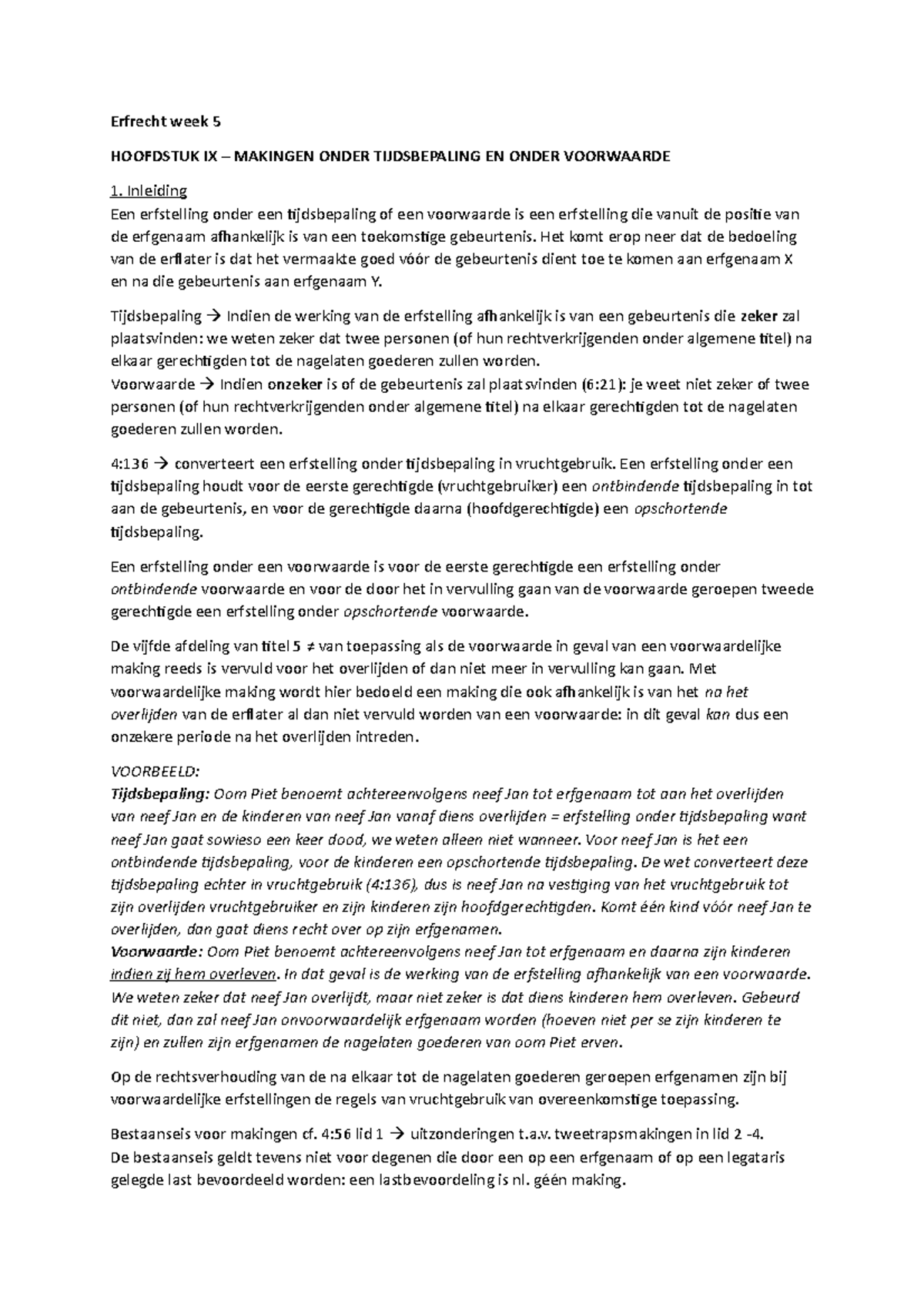 Erfrecht week 5 - Inleiding Een erfstelling onder een tijdsbepaling of ...