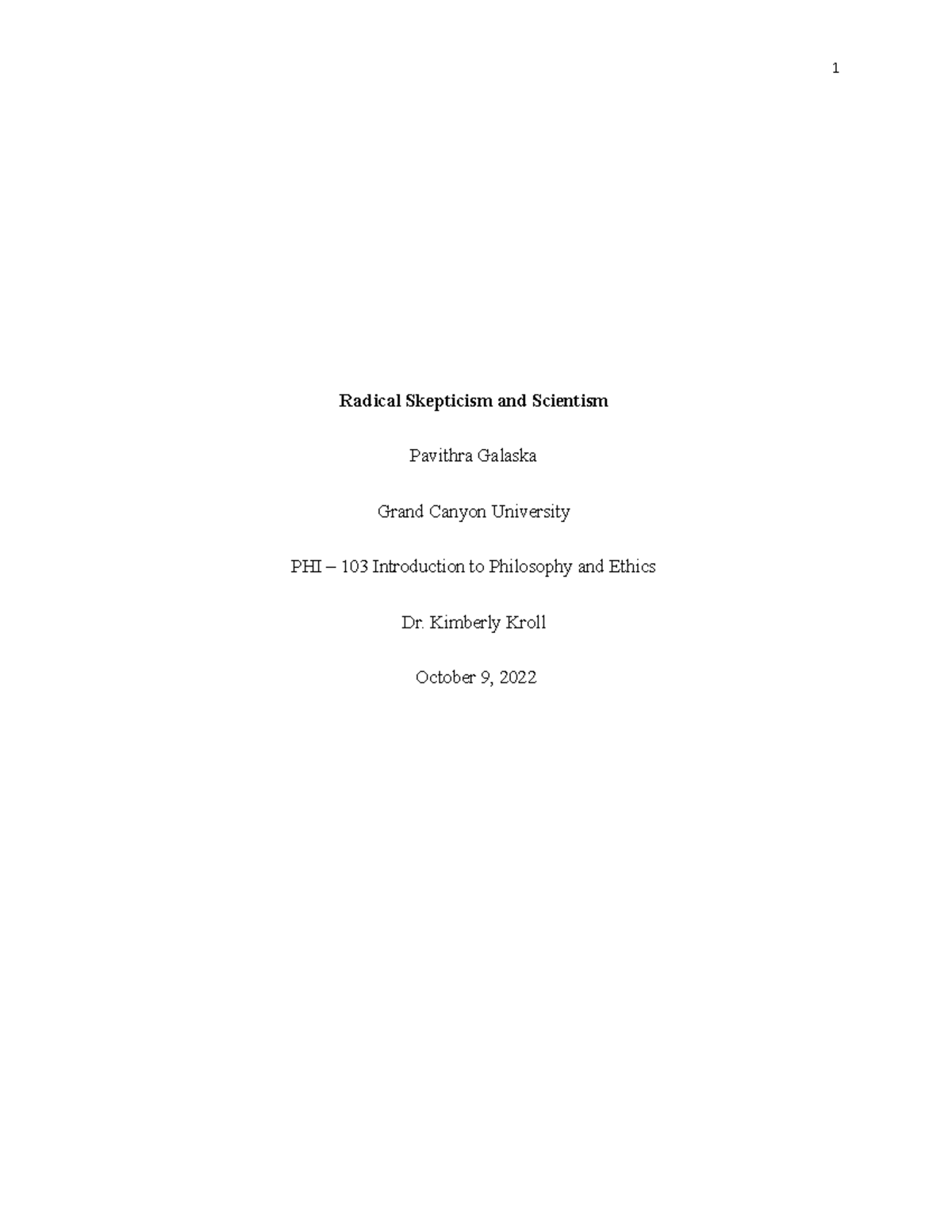 Philosophy Paper 1 - This assignment explores radical skepticism and ...