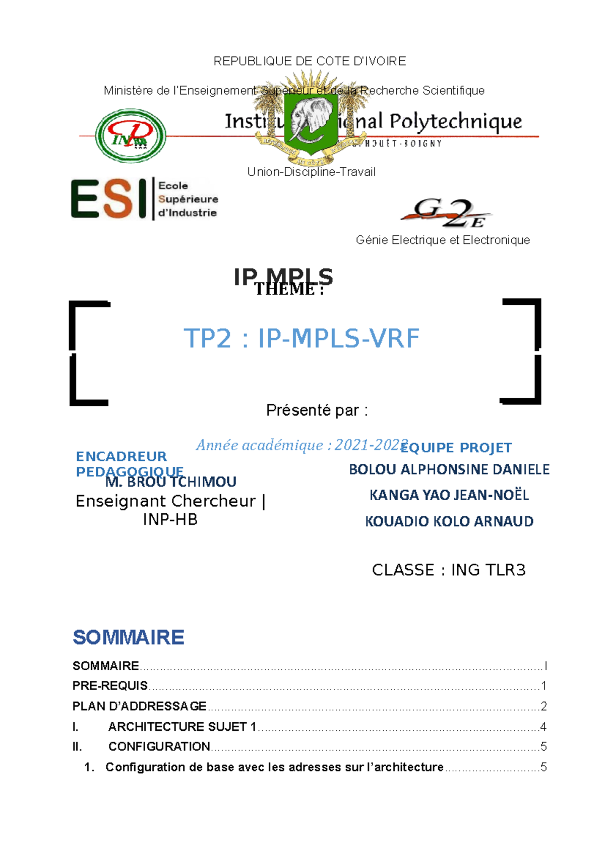 TP GNS3 VRF IP-MPLS - GOOOD - SOMMAIRE SOMMAIRE - Studocu