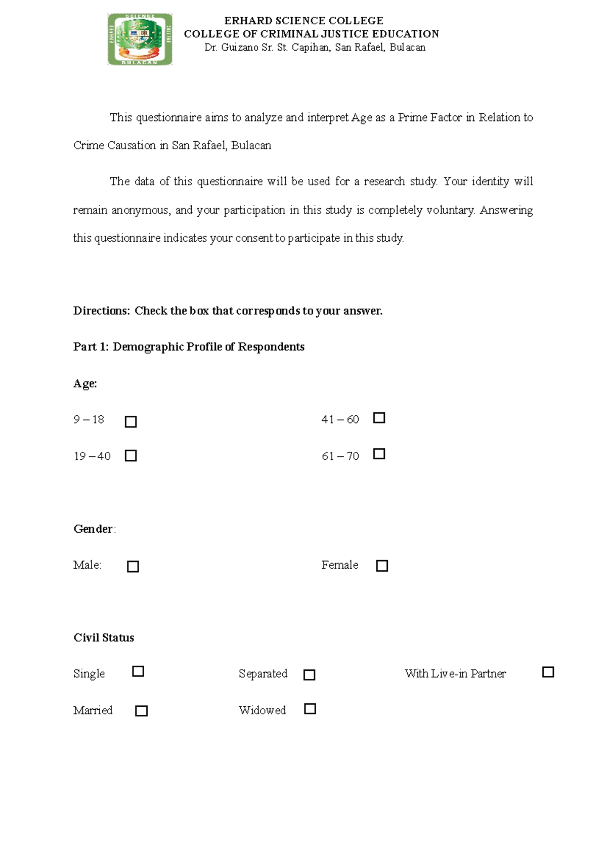 This questionnaire aims to analyze and interpret the Age as a Prime ...