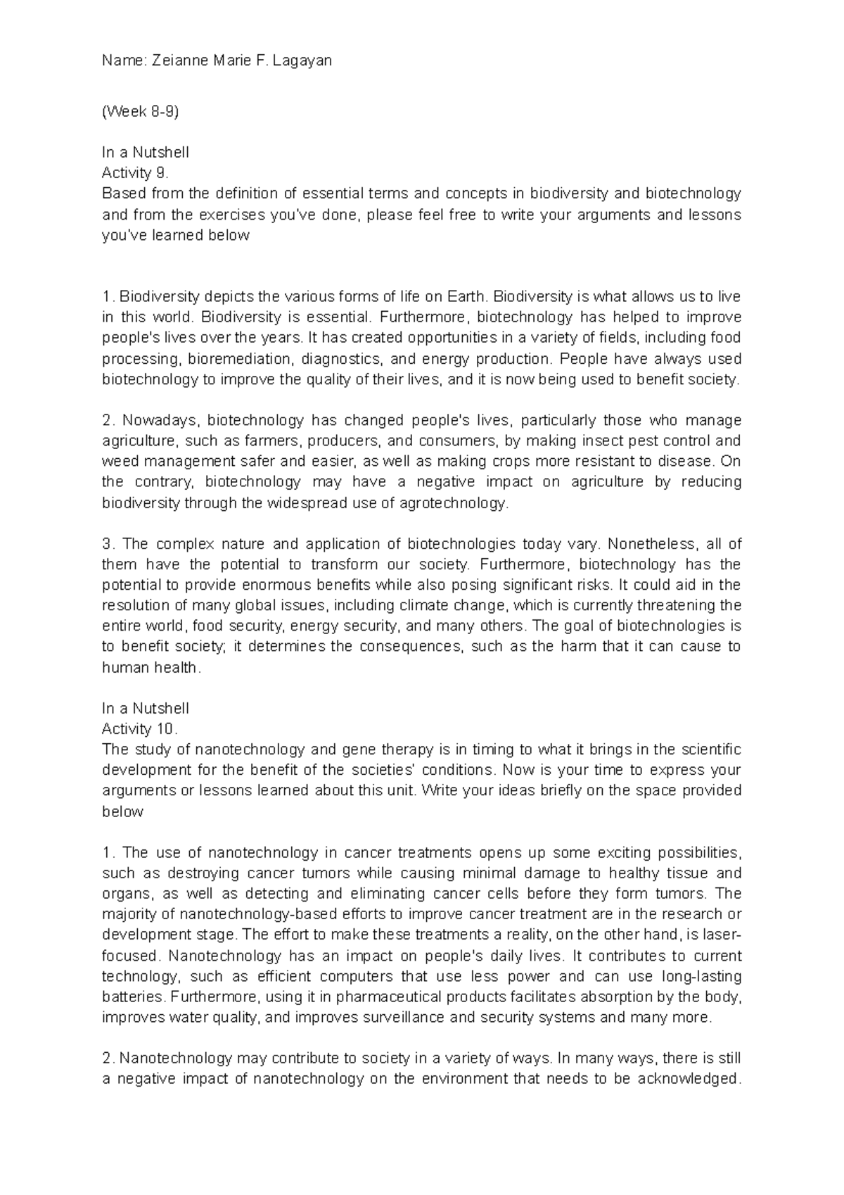 Practice Set (Week 8-9) GE5 - Name: Zeianne Marie F. Lagayan (Week 8-9 ...