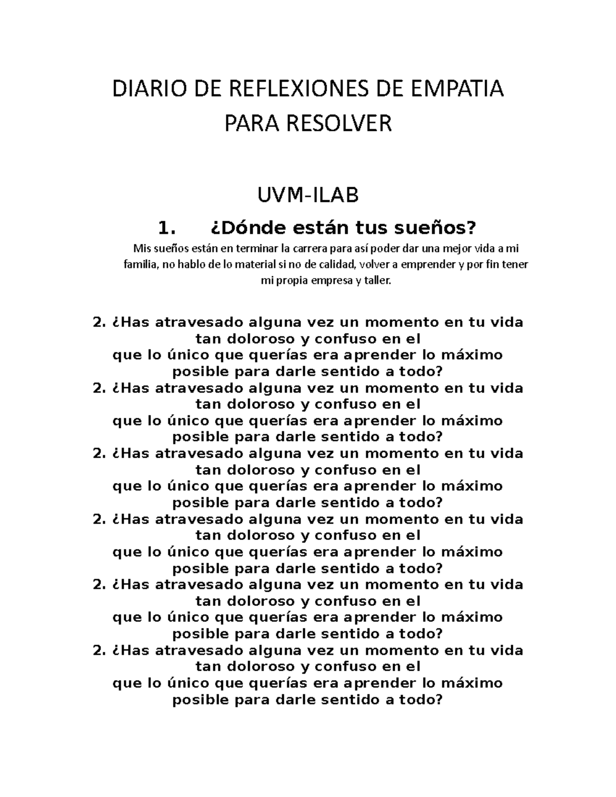 Diario DE Reflexiones DE Empatia PARA Resolver - DIARIO DE REFLEXIONES DE EMPATIA PARA RESOLVER ...