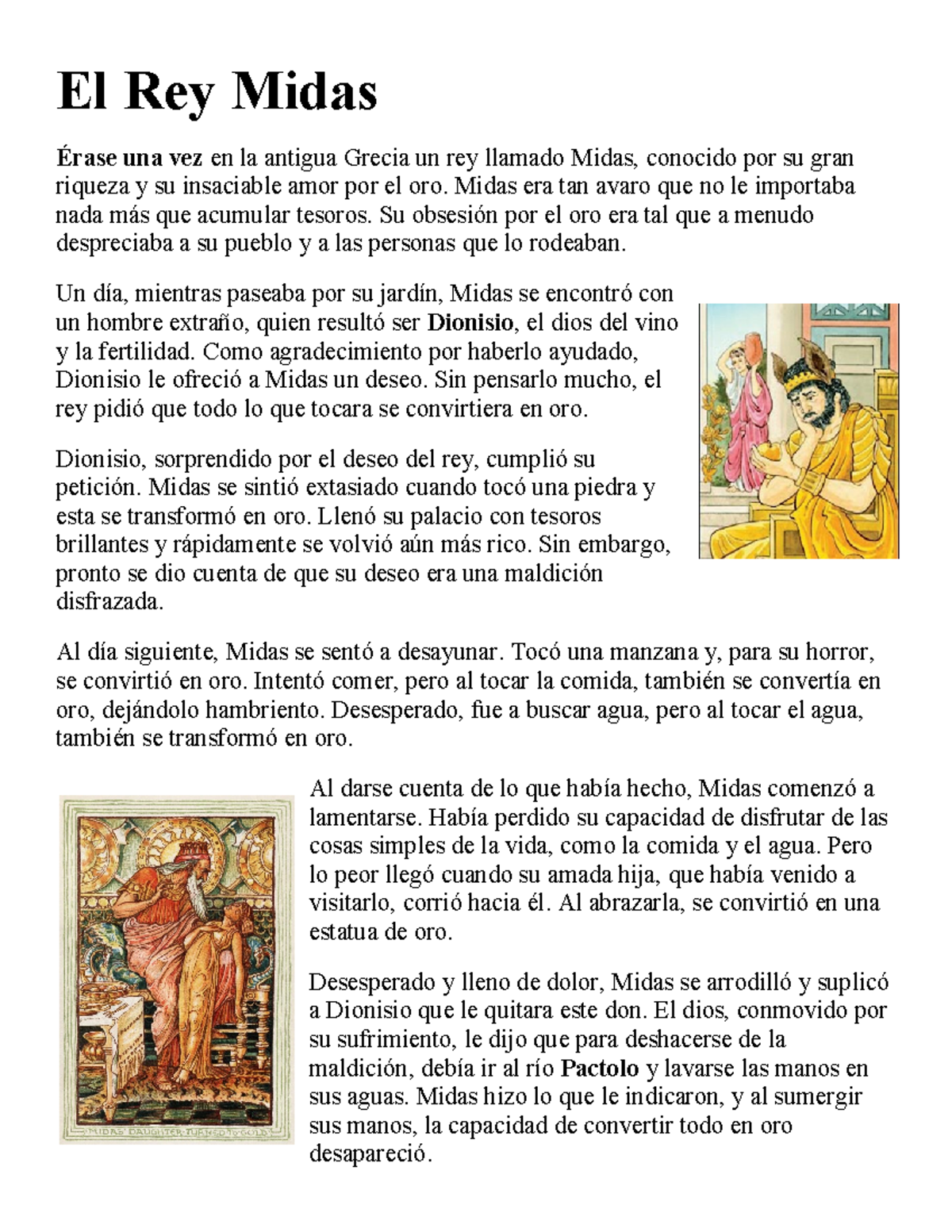 El Rey Midas - solo es una lectura - El Rey Midas Érase una vez en la ...