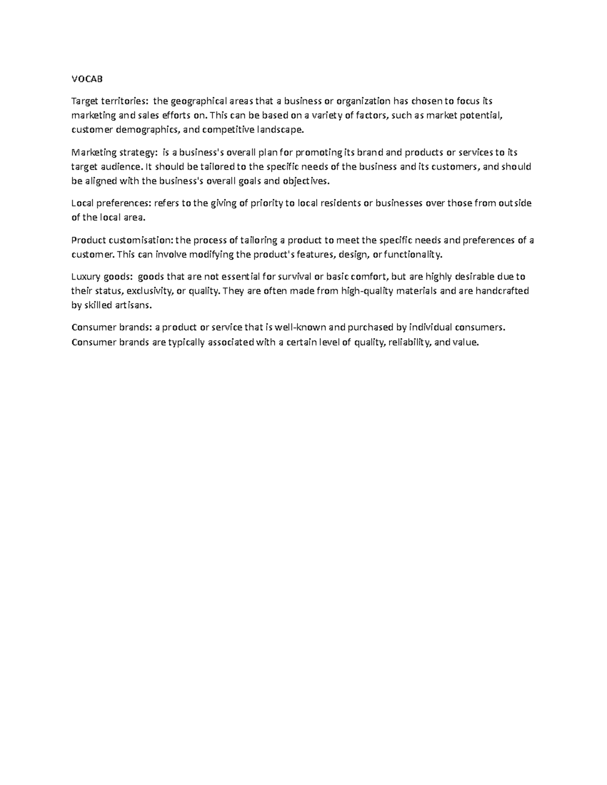 Vocab - VOCAB Target territories: the geographical areas that a ...