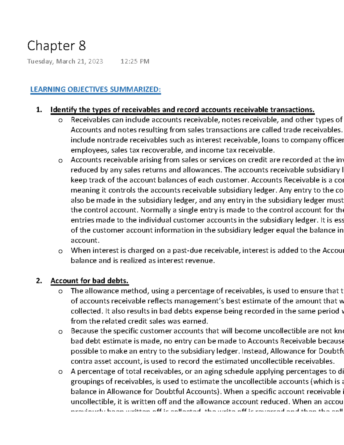 Chapter 8 - LEARNING OBJECTIVES SUMMARIZED: Identify the types of ...