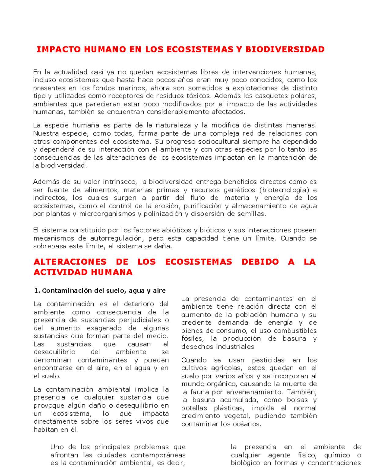 Impacto Humano EN LOS Ecosistemas Y Biodiversidad - IMPACTO HUMANO EN ...