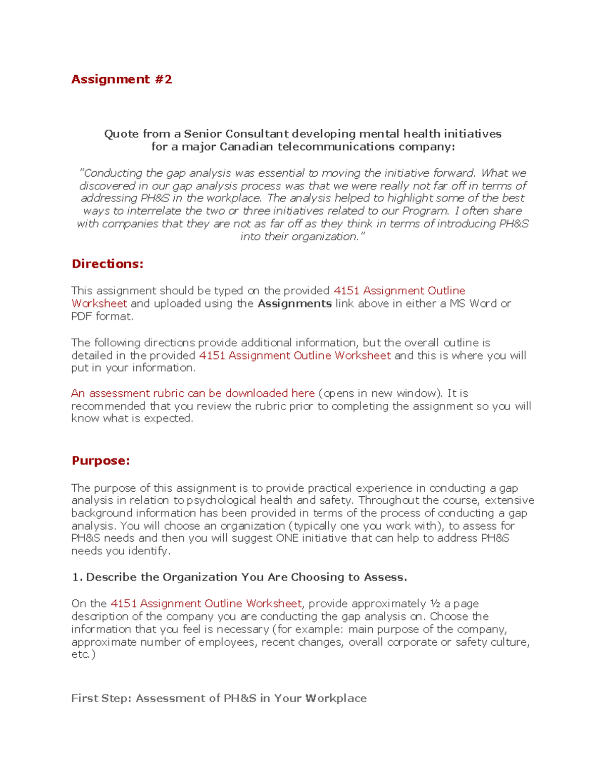 Assignment #2 Instructions - Assignment Quote from a Senior Consultant developing mental health ...