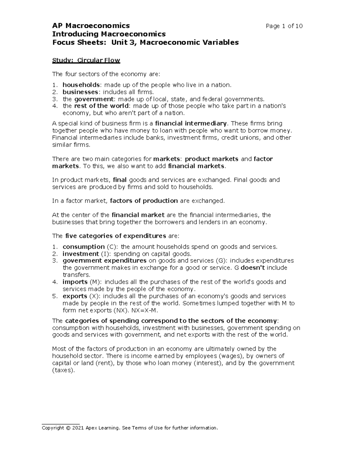 Focus Sheets Unit 3 Macroeconomic Variables - Introducing ...