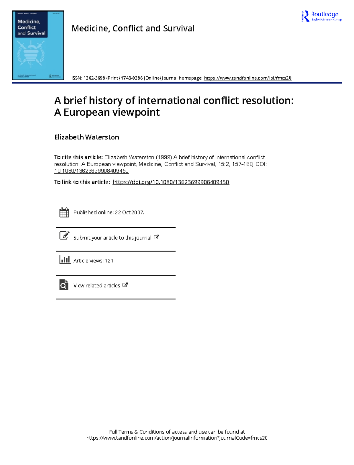 A brief history of international conflict resolution A European ...