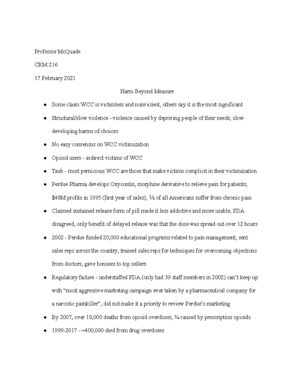CRM 216 - 2 17 Lecture Notes - Professor McQuade CRM 216 17 February ...