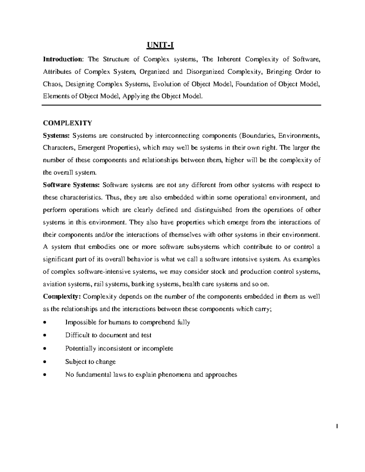 UNIT-1 - OOAD 3-2 sem in btech - UNIT-I Introduction: The Structure of Complex systems, The ...