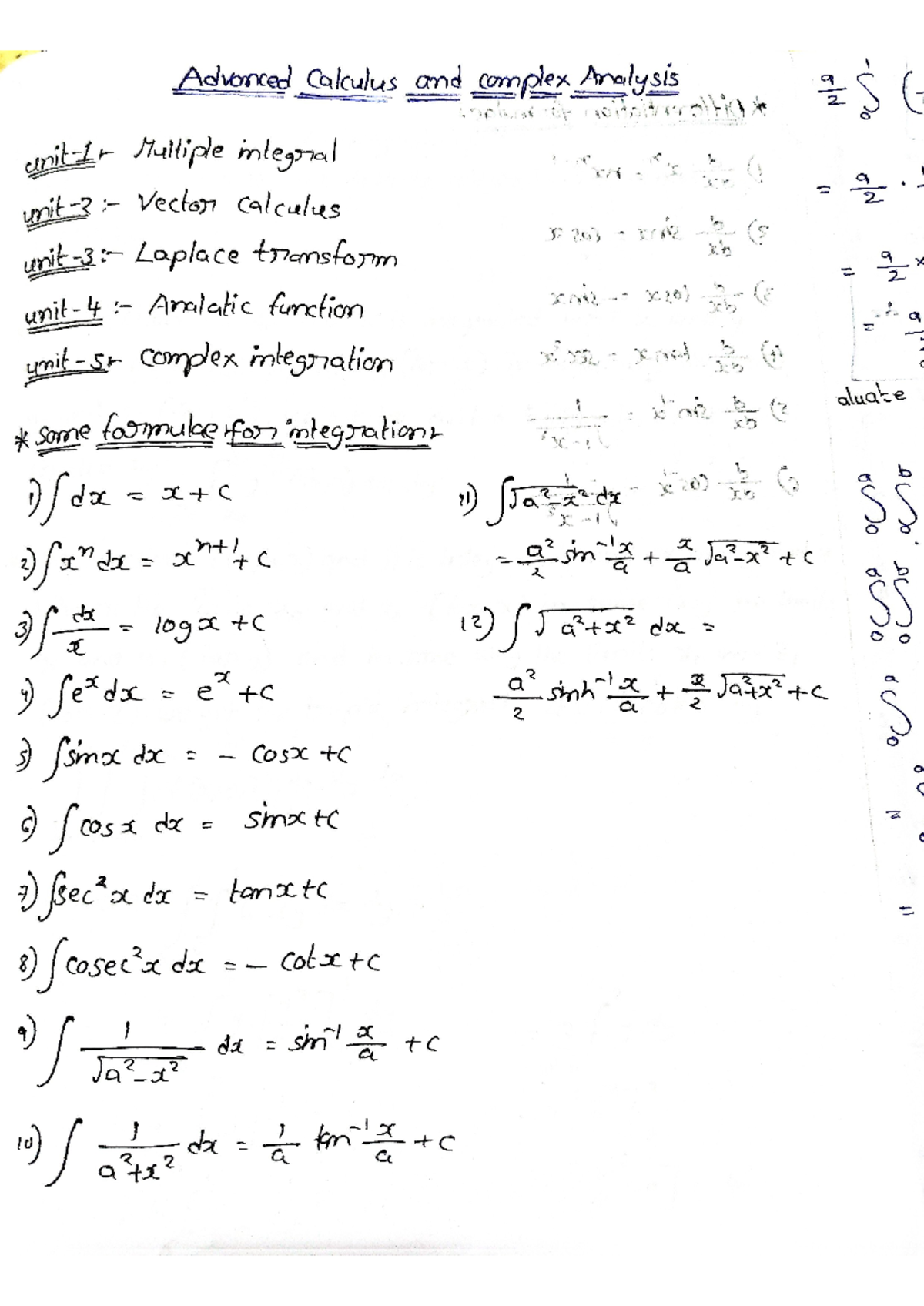Maths Notes UNIT 1 BY Vivek - Advanced Calculus And Complex Analysis ...