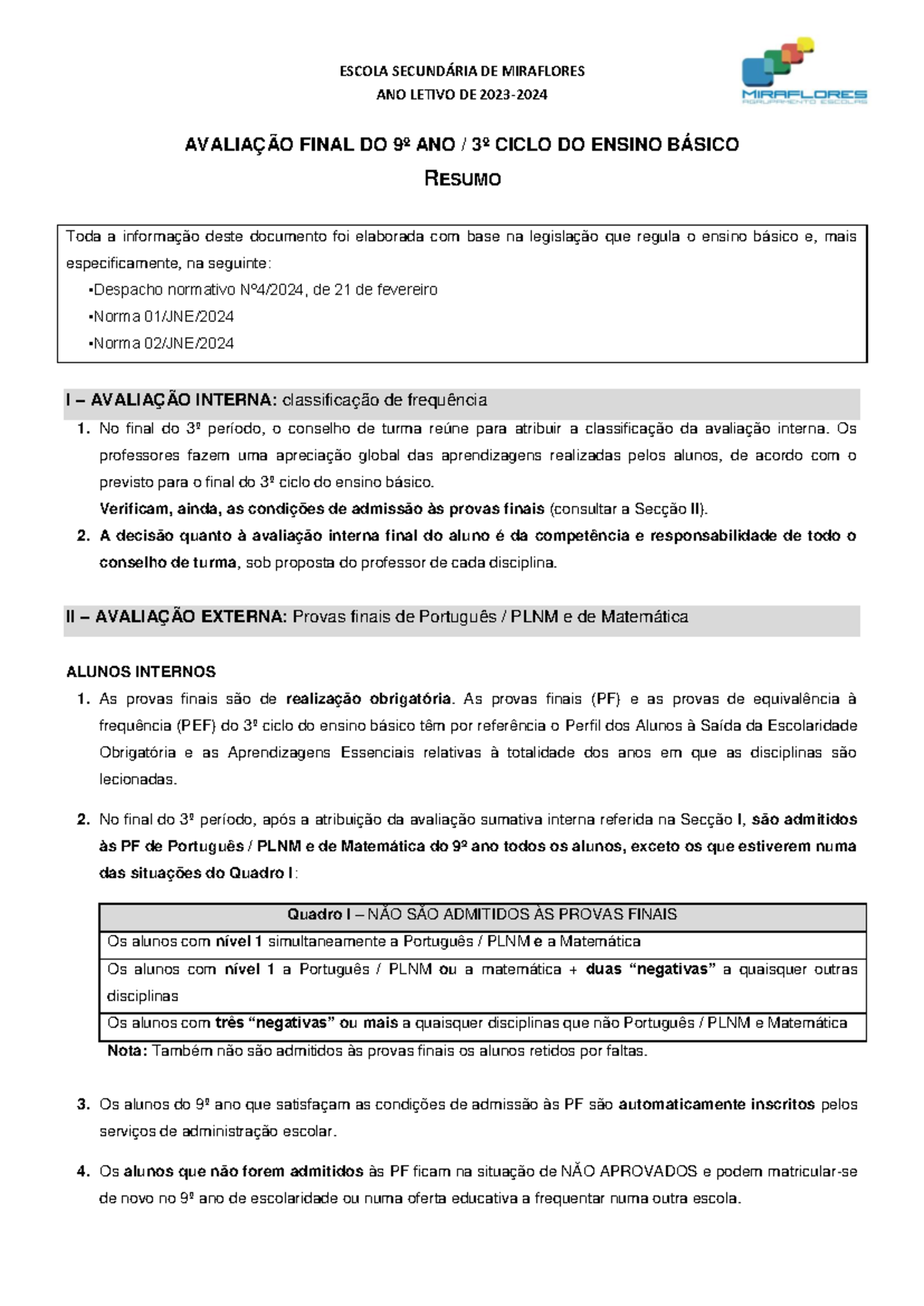 Informação Provas Finais 23-24.doc 2 - ESCOLA SECUNDÁRIA DE MIRAFLORES ...