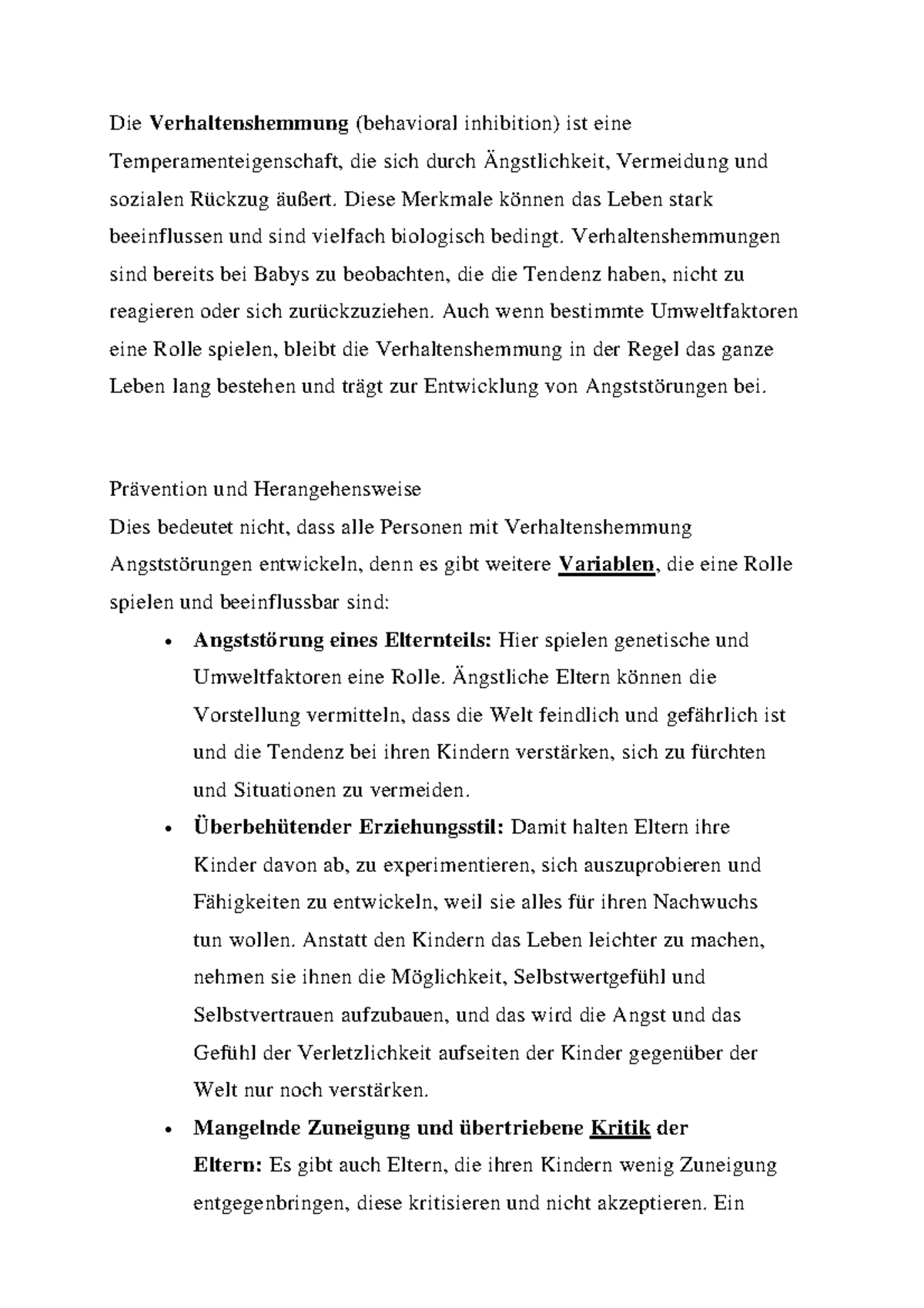 Gehemmtes Verhalten - Die Verhaltenshemmung (behavioral inhibition) ist ...