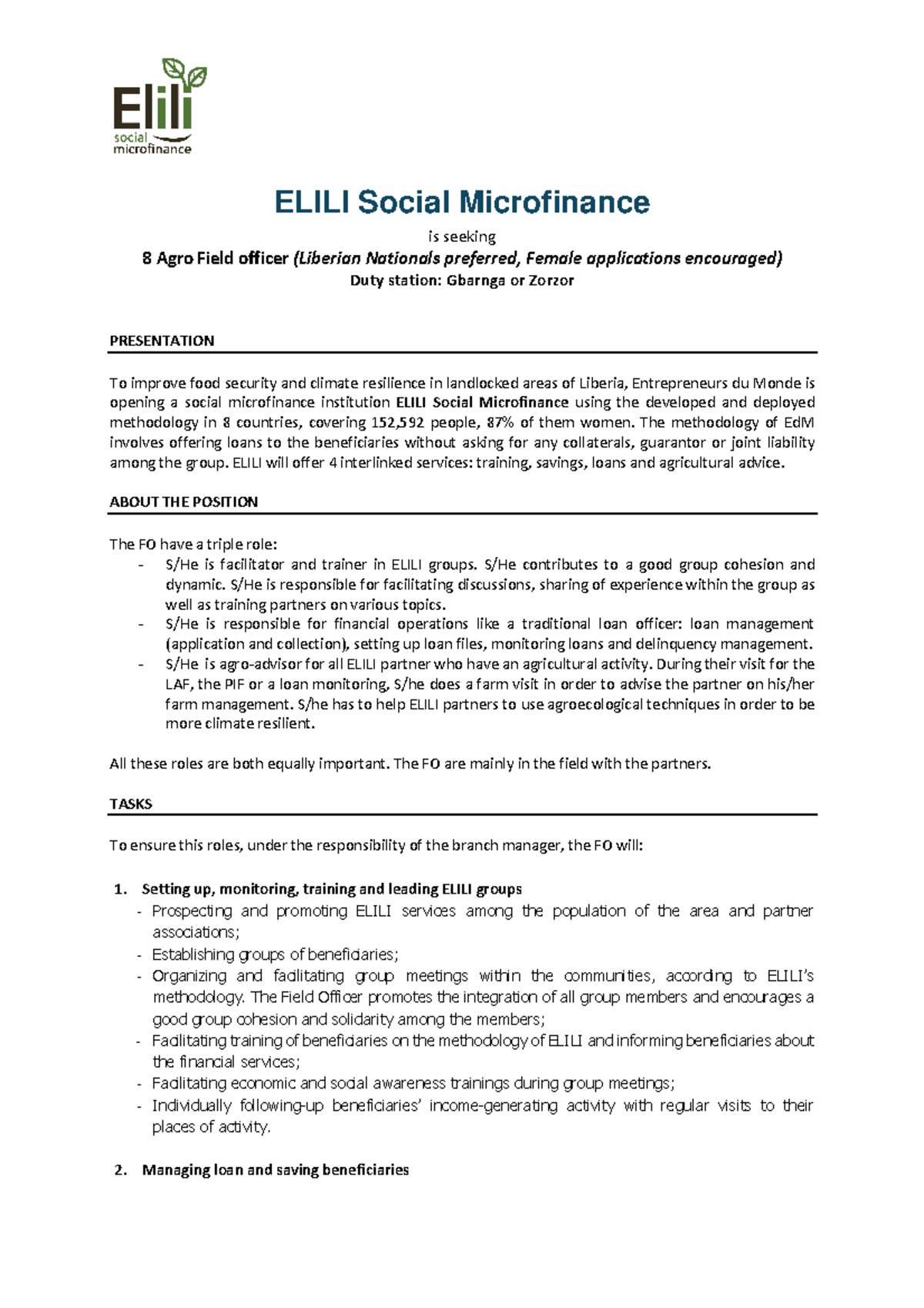 2024 05 Fd P Field officer MFS Elili - ELILI Social Microfinance is ...