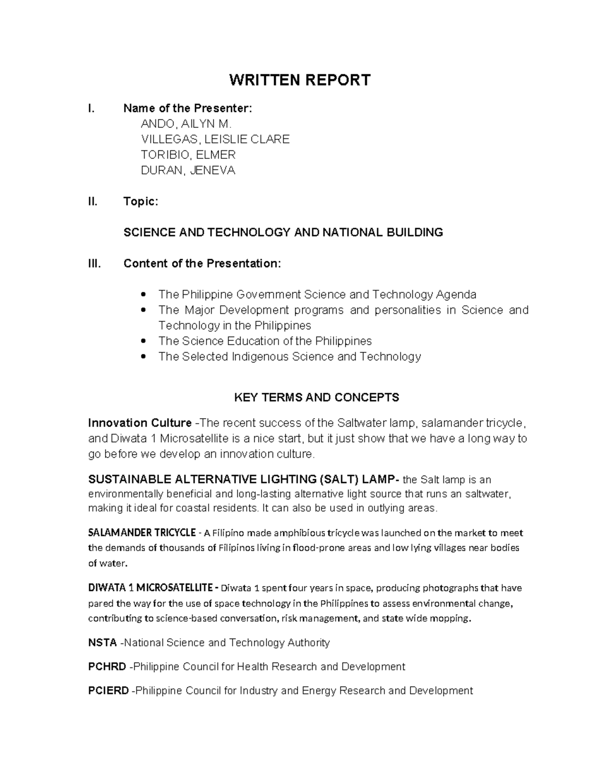 Written Report - WRITTEN REPORT I. Name of the Presenter: ANDO, AILYN M ...