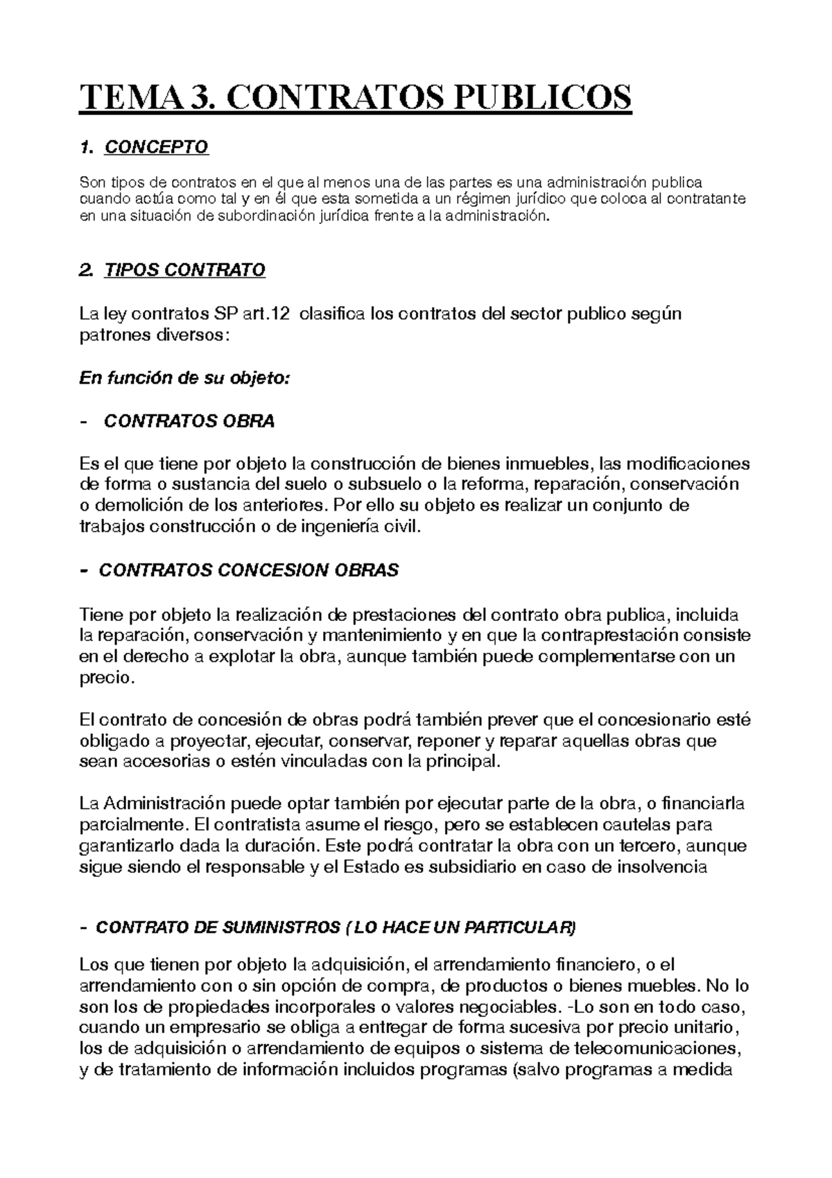 TEMA 3. Contrat. Privados SOLO - TEMA 3. CONTRATOS PUBLICOS 1. CONCEPTO ...