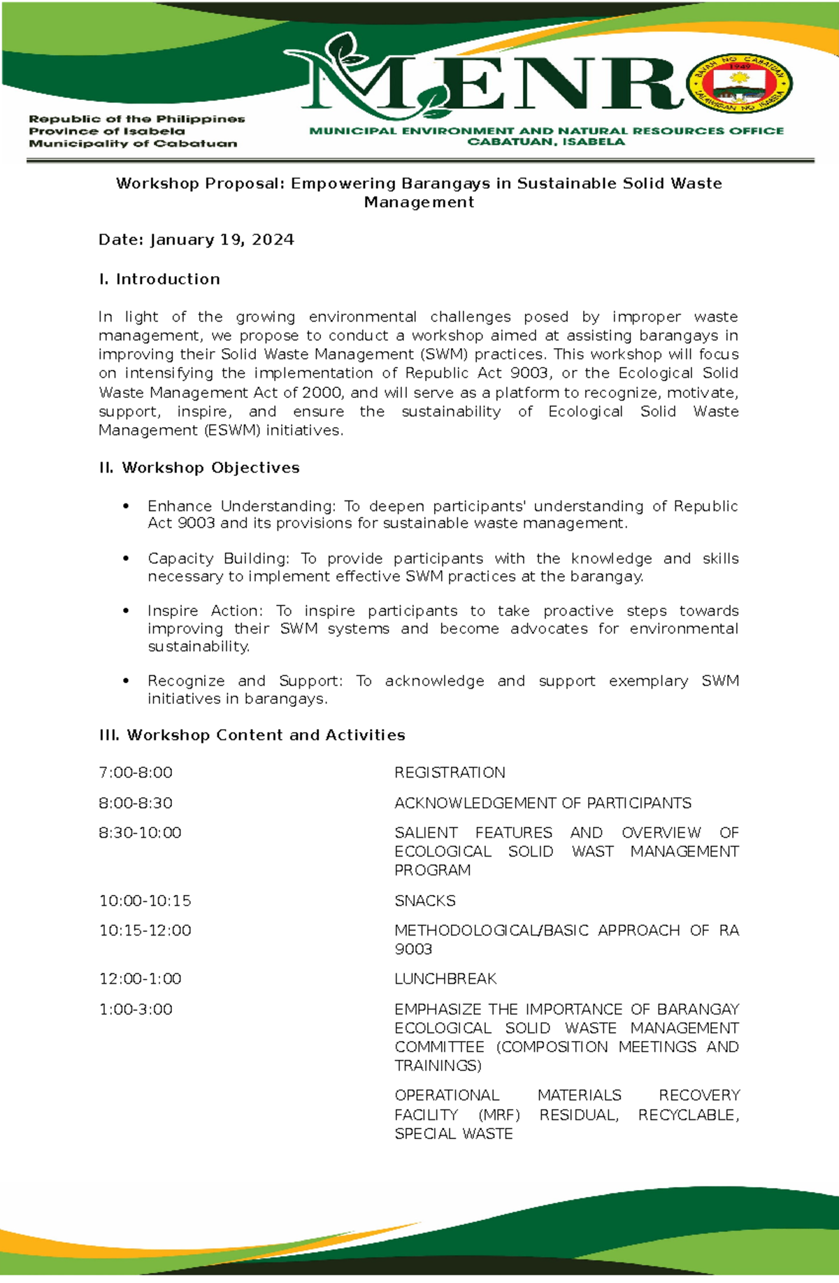Workshop Proposal brgy eswm - Workshop Proposal: Empowering Barangays ...