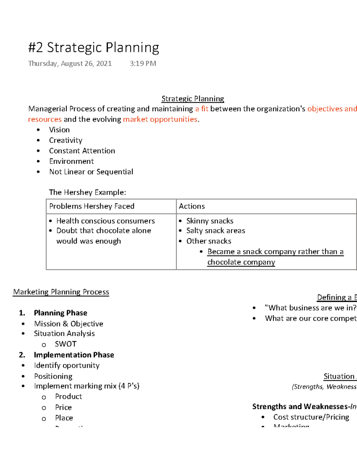 Chapter 2 - Strategic Planning - Strategic Planning Managerial Process ...