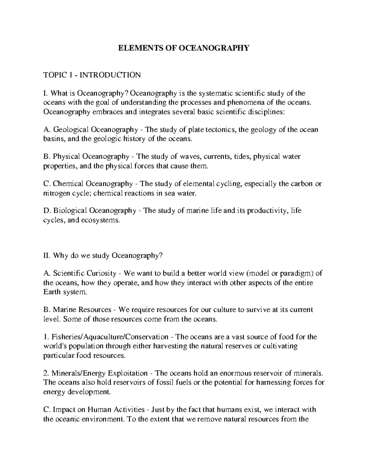 Lesson 1.1 Elements History of Oceanography - ELEMENTS OF OCEANOGRAPHY ...