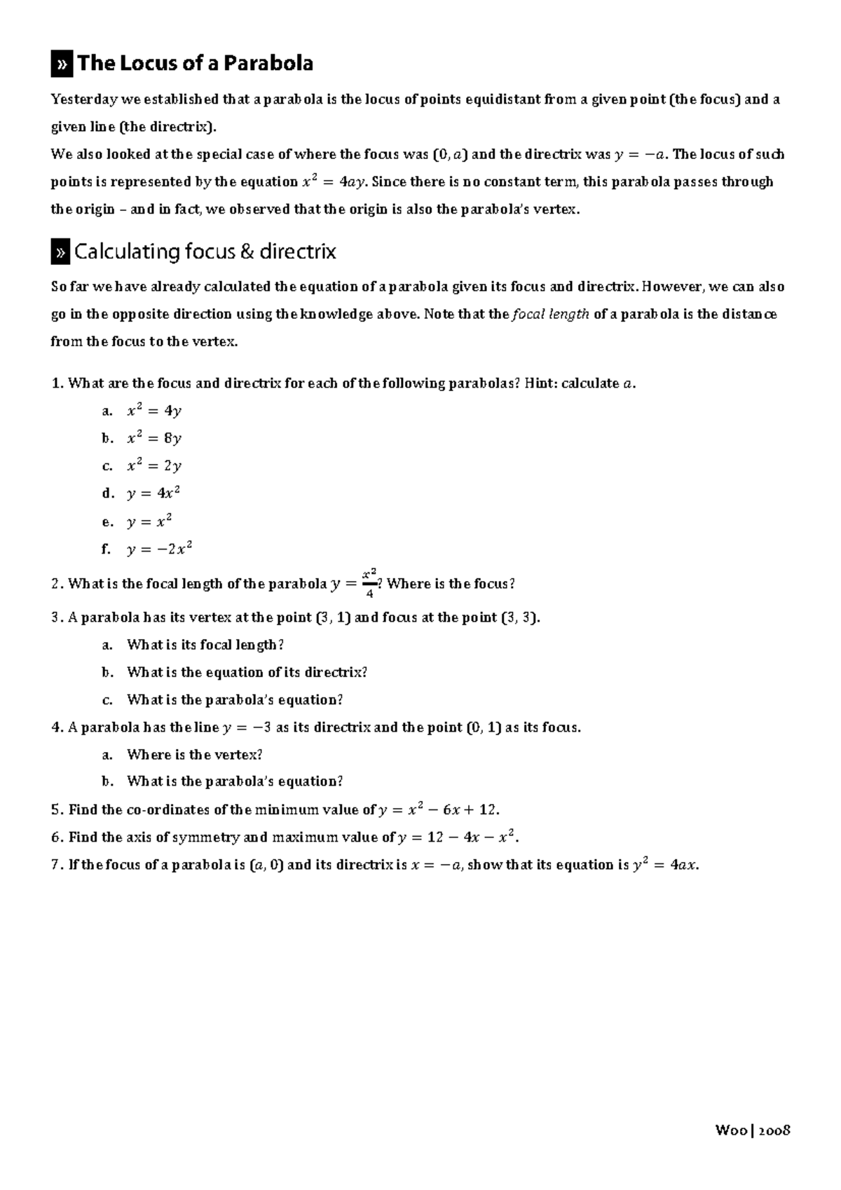 Locus of parabola - Woo | 2008 .». The Locus of a Parabola Yesterday we ...