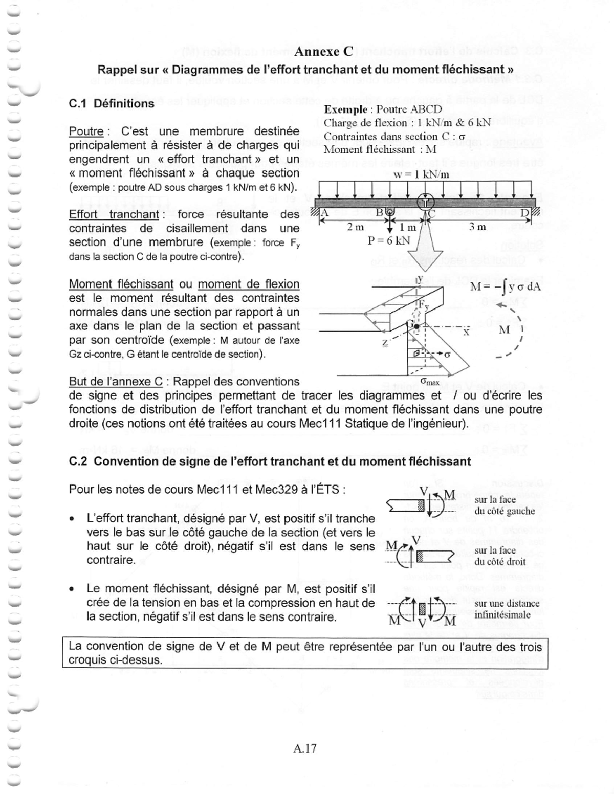 Annexe C-Rappel Diagrammes effort tranchant moment fléchisant - MEC329 ...