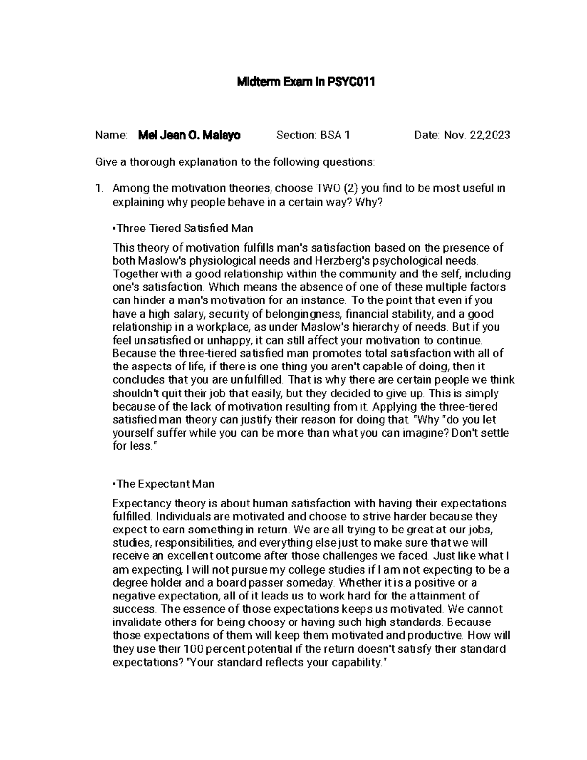 Midterm Exam in HBO - For excellent work essays - Midterm Exam in PSYC ...