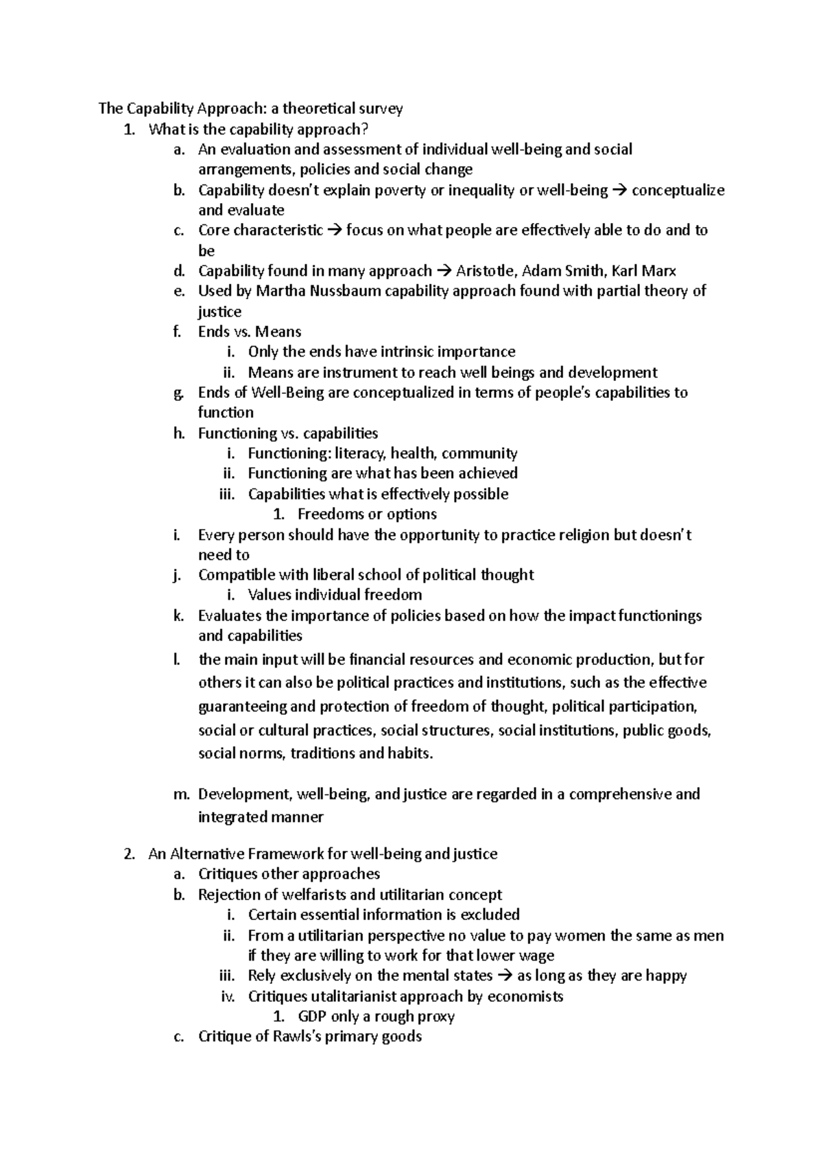 The Capability Approach - What is the capability approach? a. An ...
