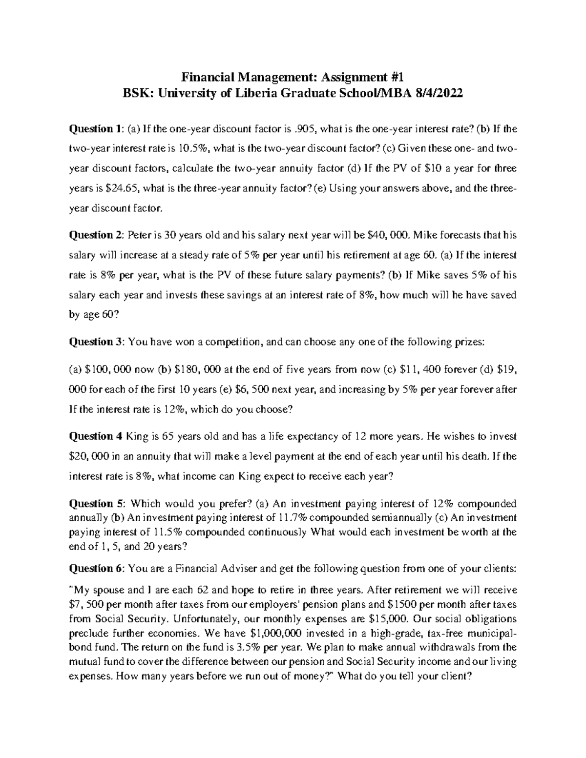 Ass - Financial Management - Financial Management: Assignment BSK ...