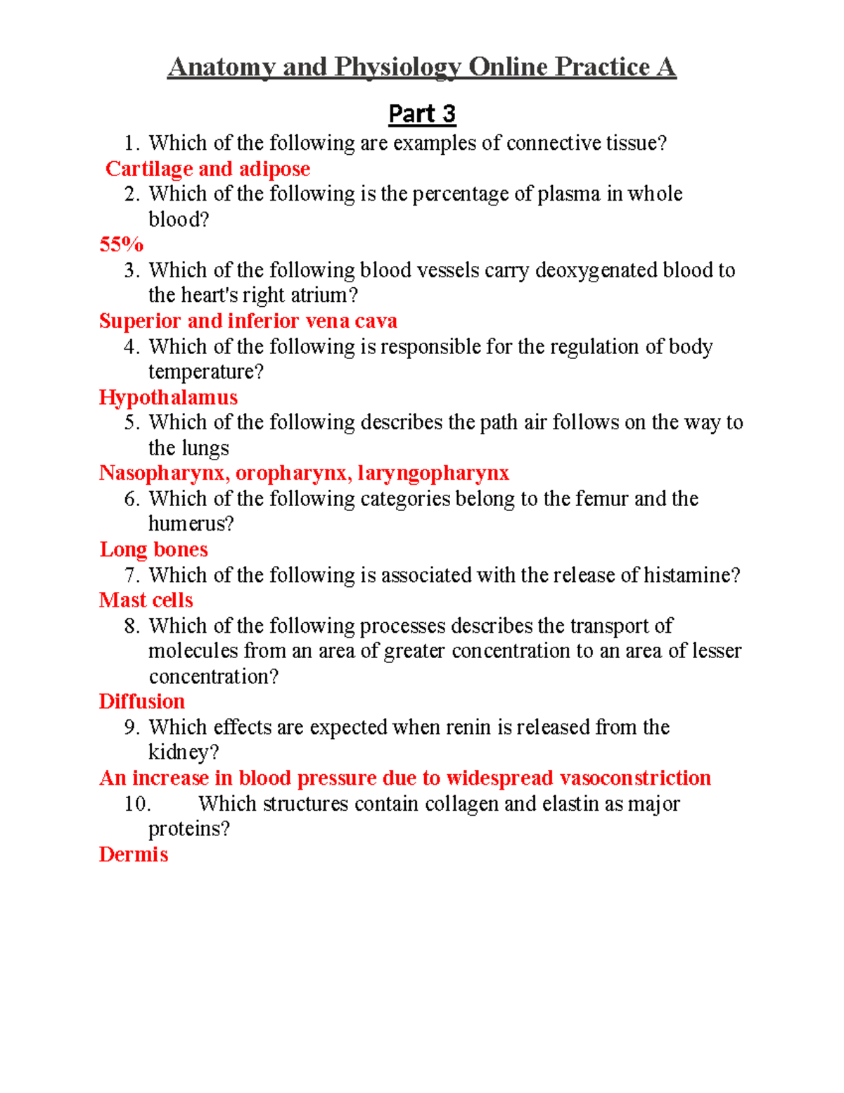 Anatomy and Physiology Online Practice A Part 3 - Which of the ...
