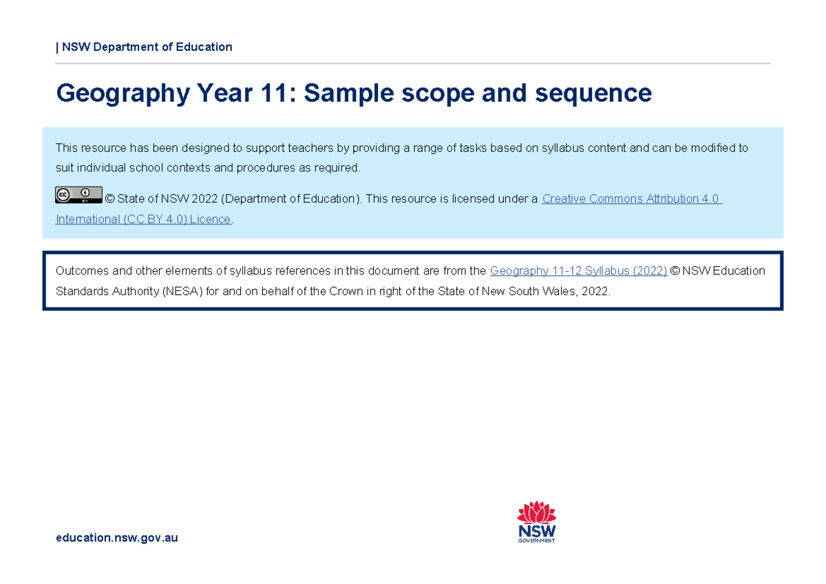 Geography Year 11 scope and sequence - | NSW Department of Education ...
