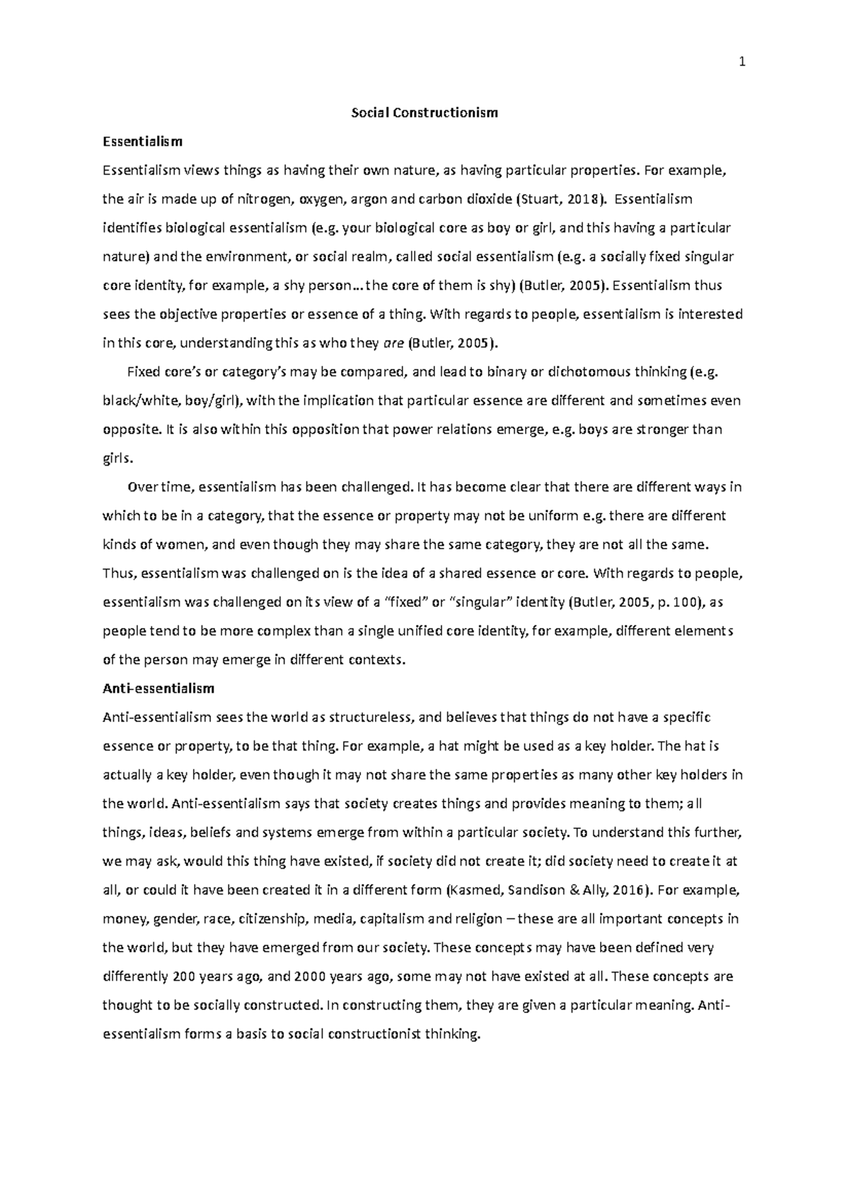 Social constructionism notes - Social Constructionism Essentialism ...