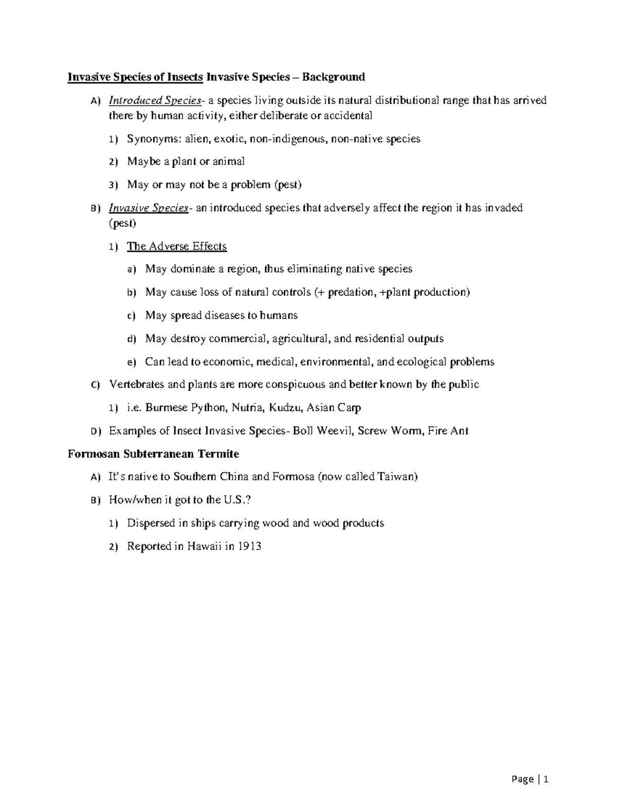 Invasive Species of Insects and Pesticides - Studocu