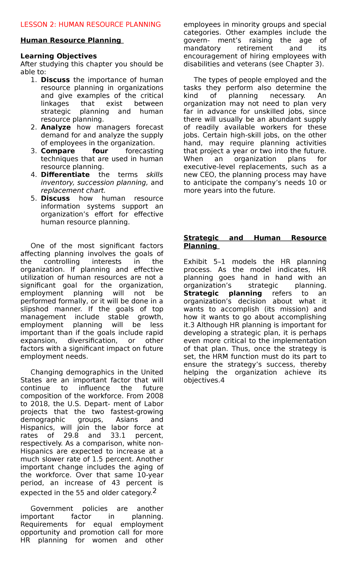 Lesson 2 Human-Resource-Planning - LESSON 2: HUMAN RESOURCE PLANNING ...