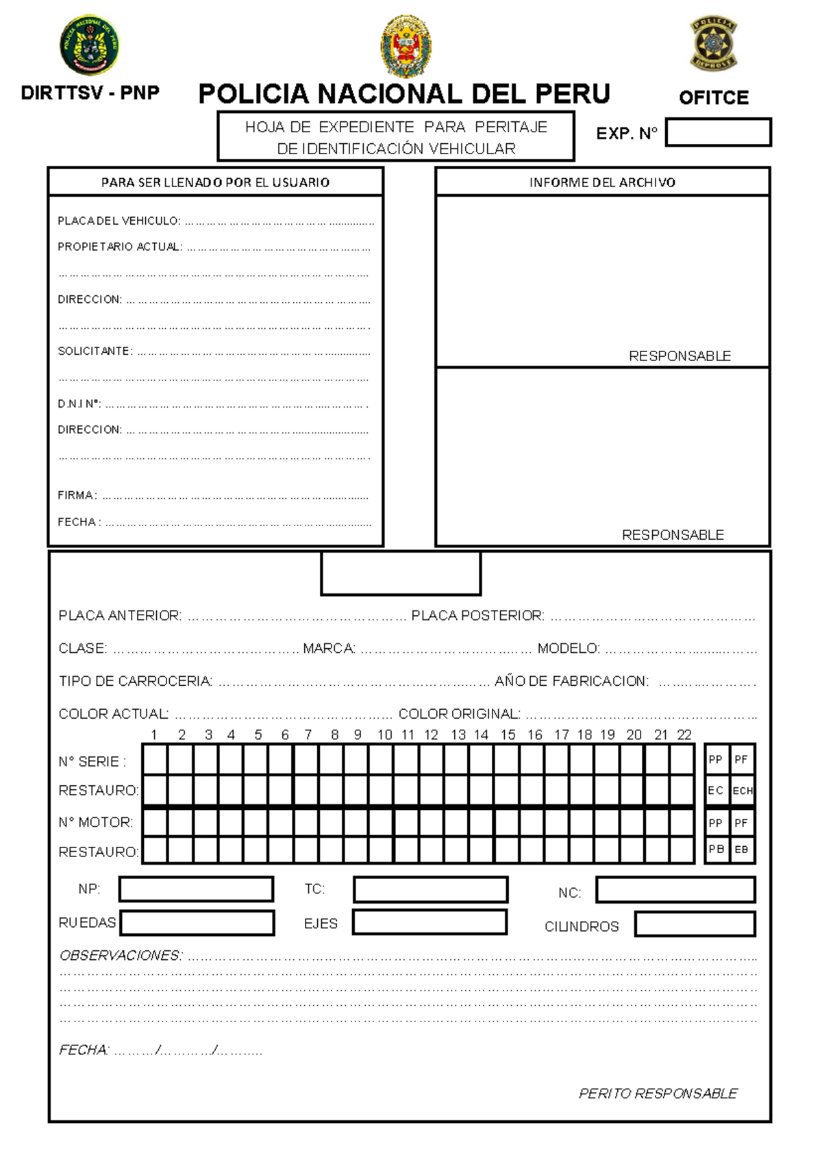 HOJA Dirove Peritaje 2 - PLACA ANTERIOR: ................................................ PLACA ...