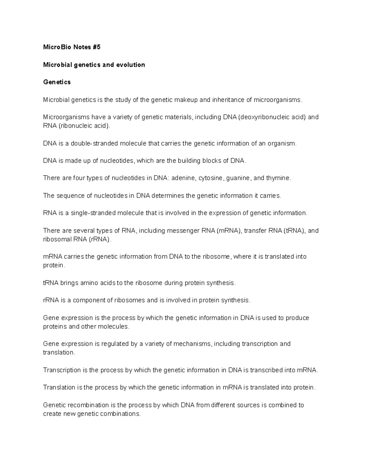 Micro Bio Notes #5 - MicroBio Notes # Microbial genetics and evolution ...