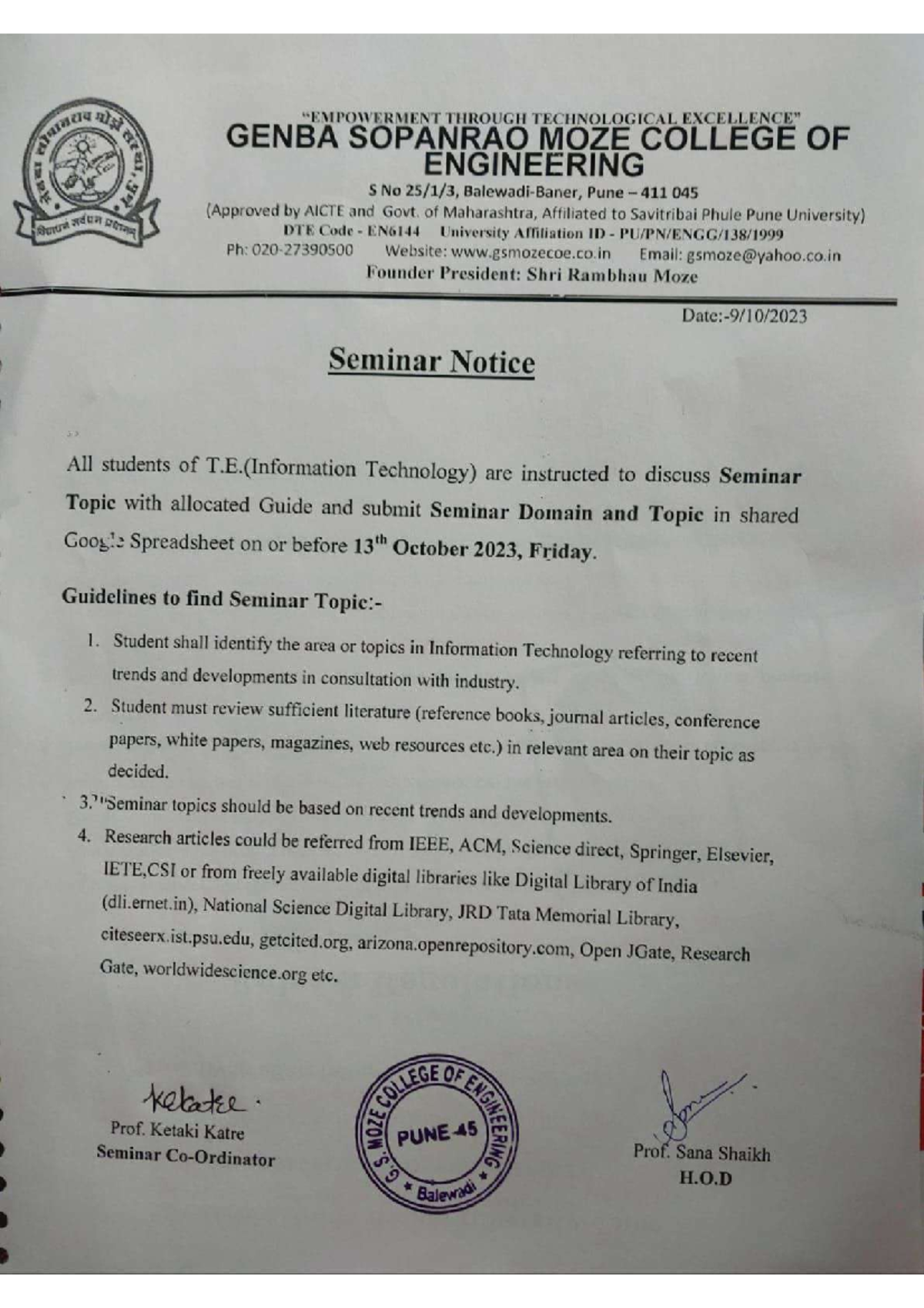 Seminar Notice - Information technology - Studocu