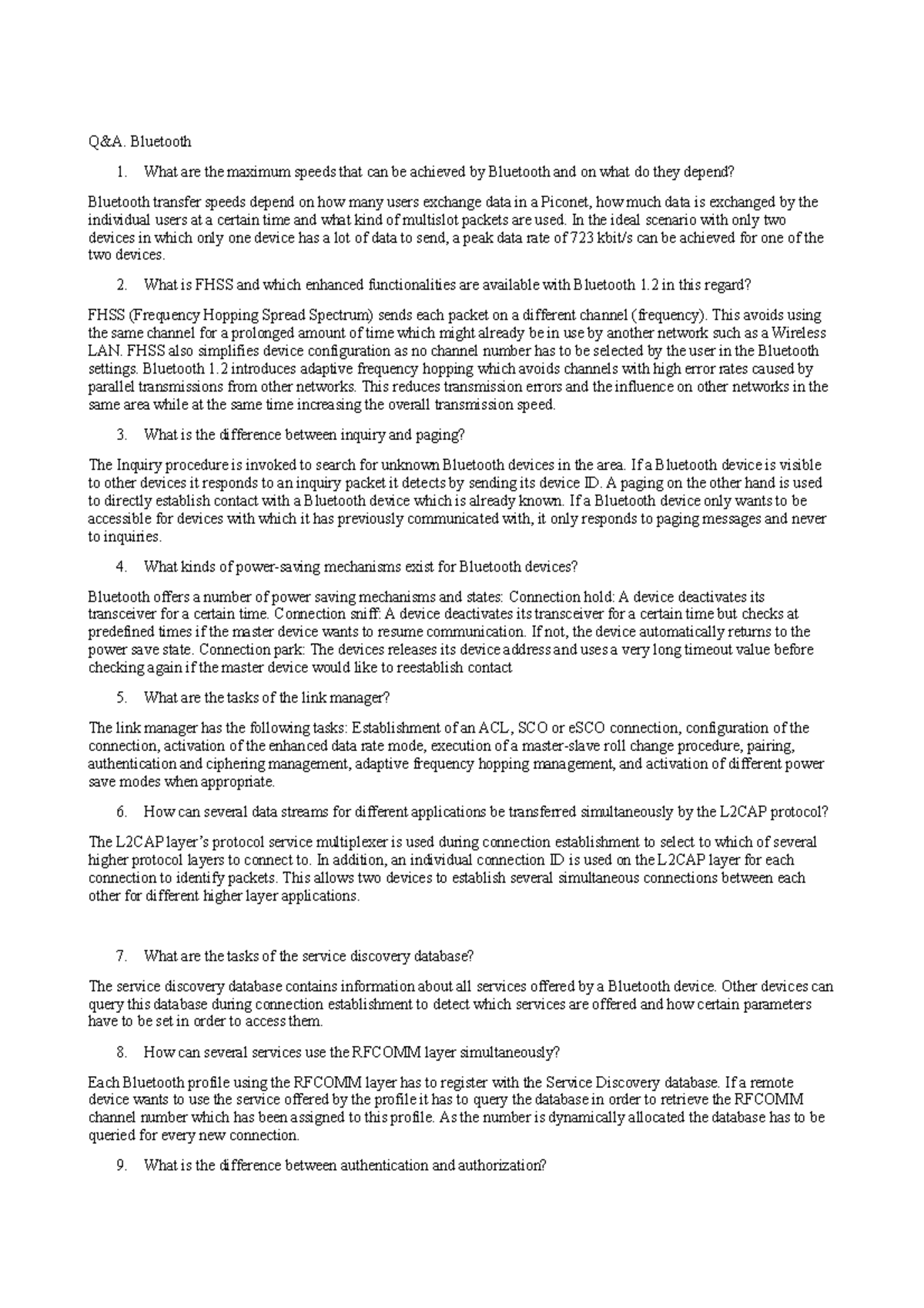 Q&A Bluetooth questions Chapter 6 - Q&A. Bluetooth 1. What are the ...
