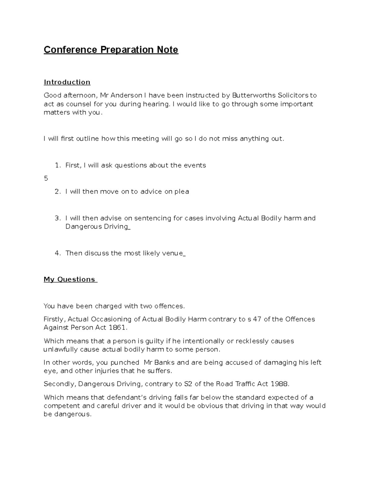 Conference prep note - Conference Preparation Note Introduction Good ...